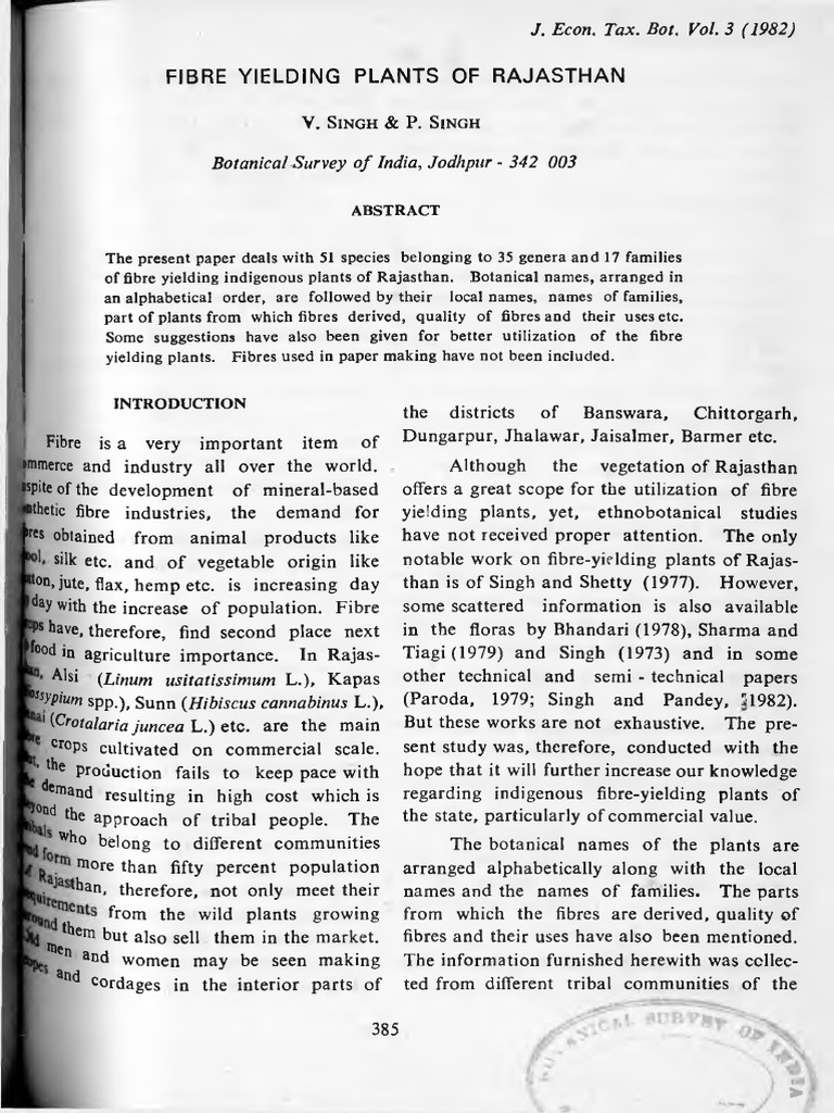 Fibre Yielding Plants of Rajasthan | PDF | Rope | Plants