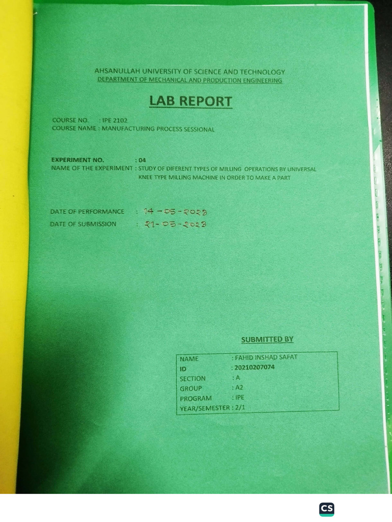 IPE 2.1(MC Shop Lab Reports) | PDF