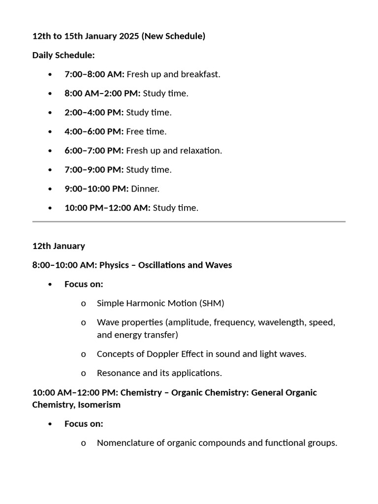 Study Schedule: January 2025 Exam Prep | PDF | Cell (Biology) | Chemistry