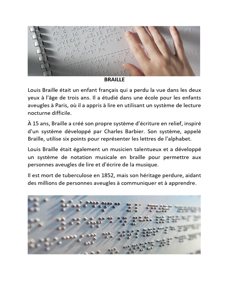 Histoire de Louis Braille et son invention | PDF
