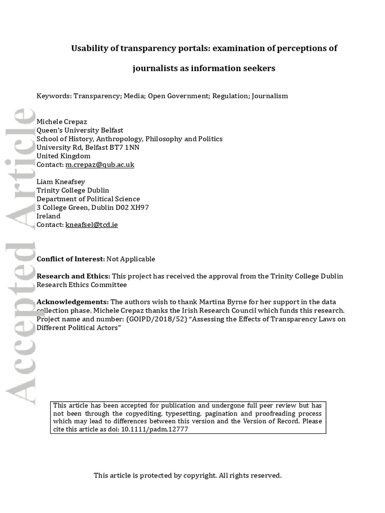 PAPER - Usability of Transparency Portals Examination of Perceptions of Journalist As ...