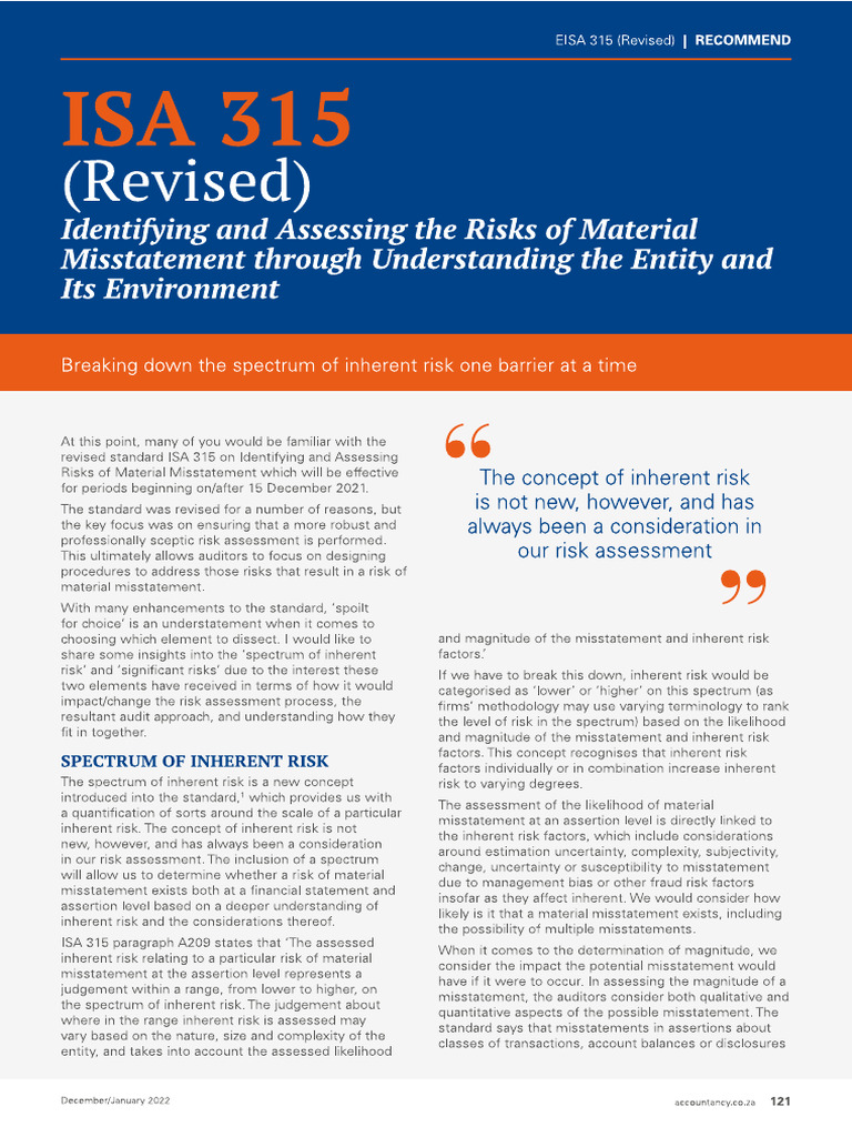 ISA 315 Revised SAICA | PDF