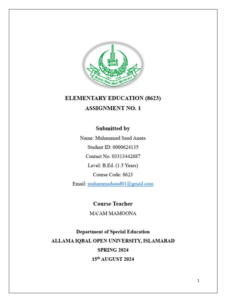 Assignment 01 - 8623 - Muhammad Saud Anees - 0000624135 - Spring 24 | PDF | Simulation ...