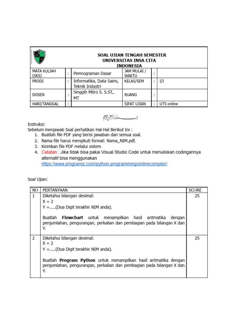 Soal Uts Pemrograman Dasar | PDF