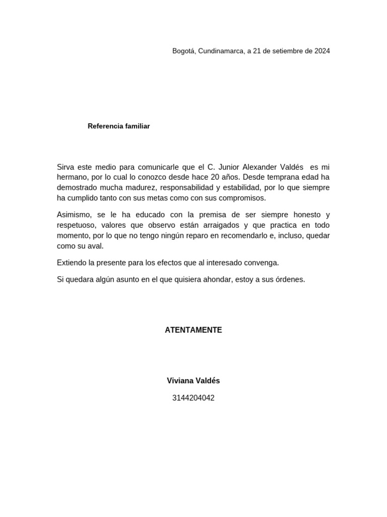 Referencia Familiar de Vivi | PDF