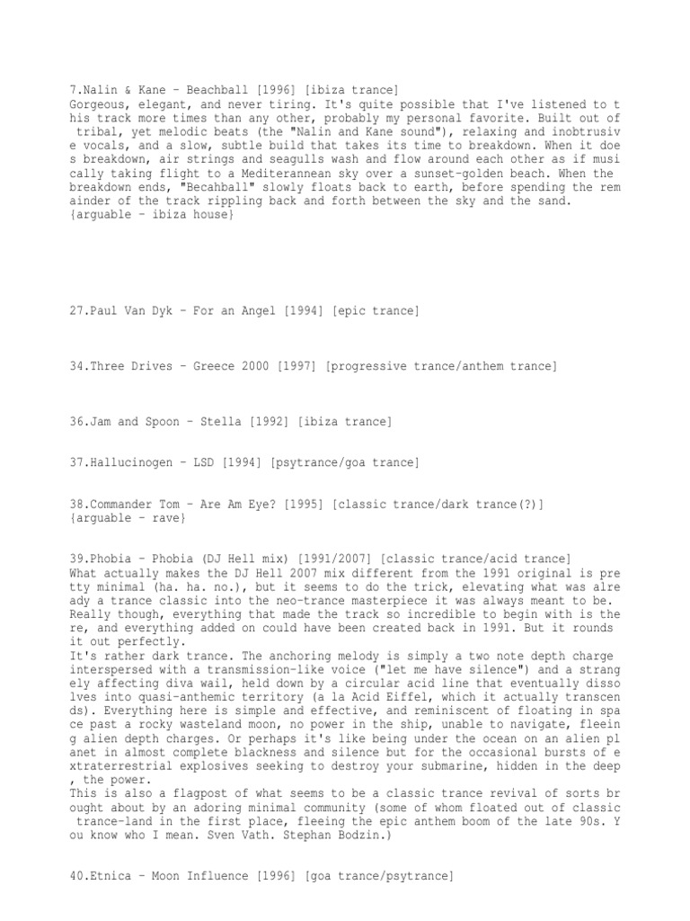 Trance Tracks | PDF | Electronic Music | Entertainment (General)