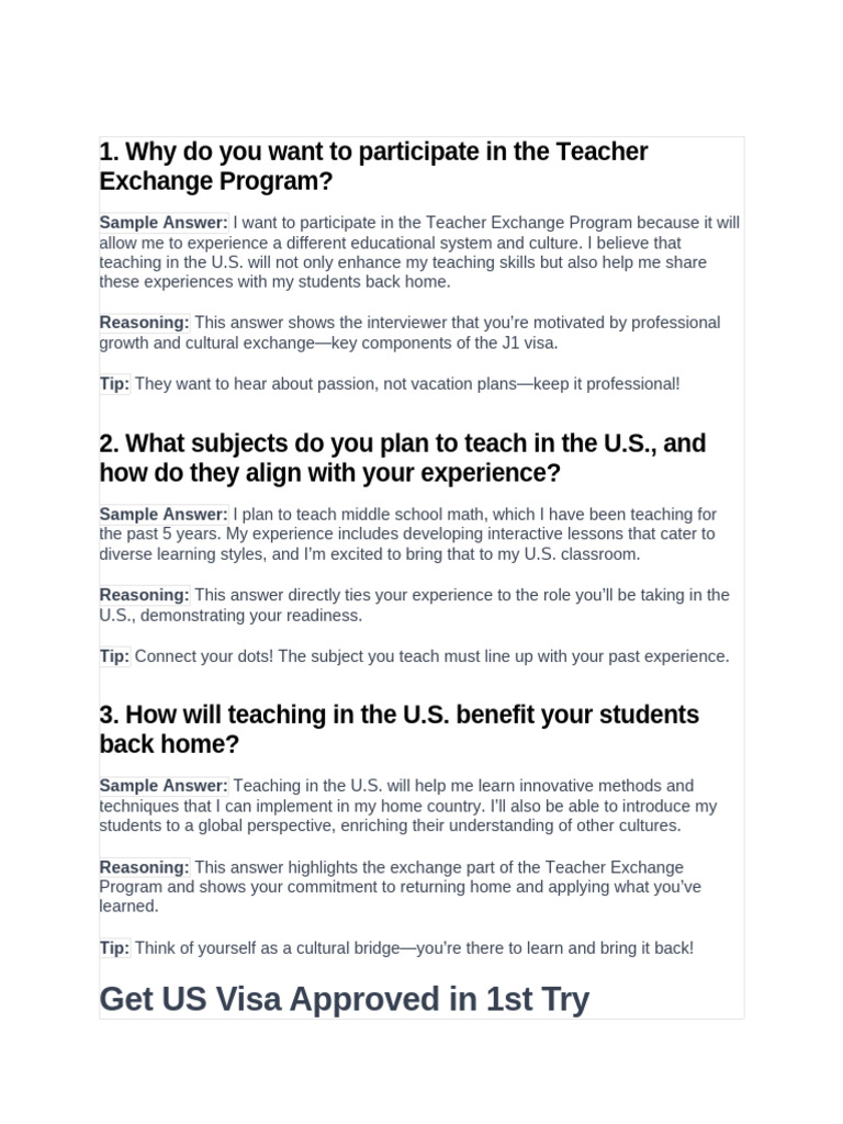 Sample Interview For J1 Teacher | PDF | Cost Of Living | Teachers