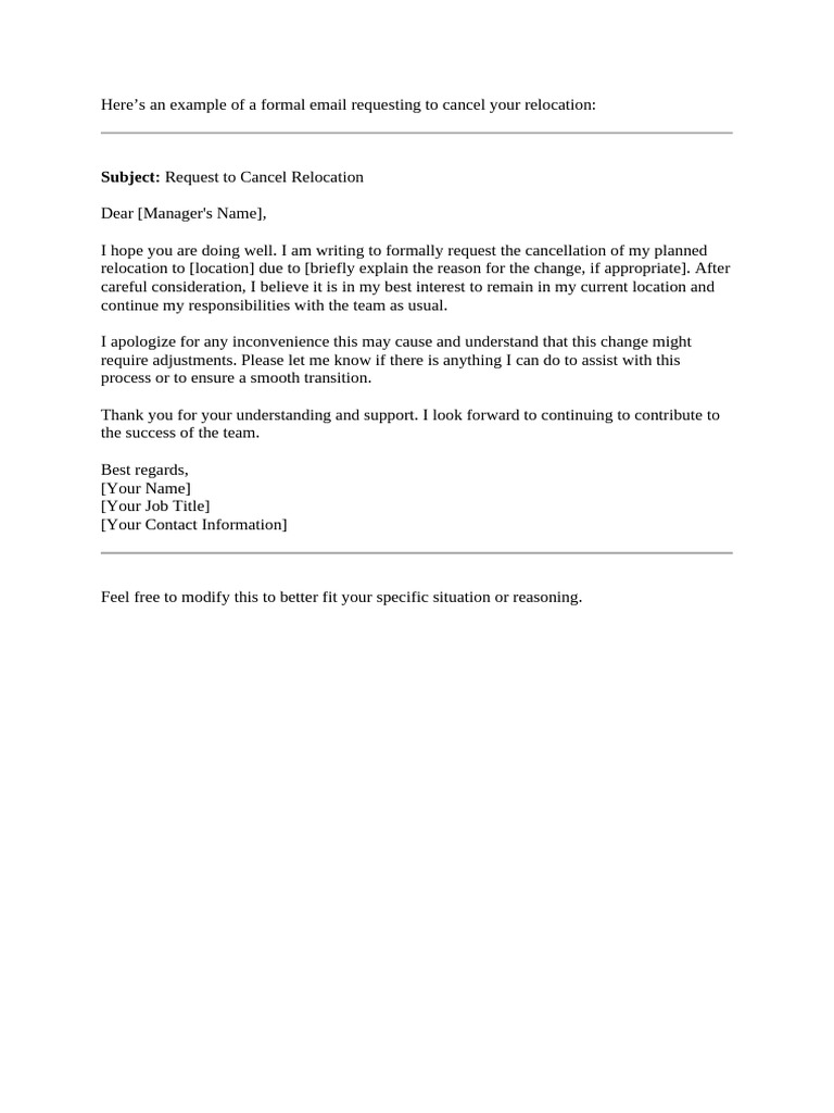 Cancel Relocation Request Email Template | PDF