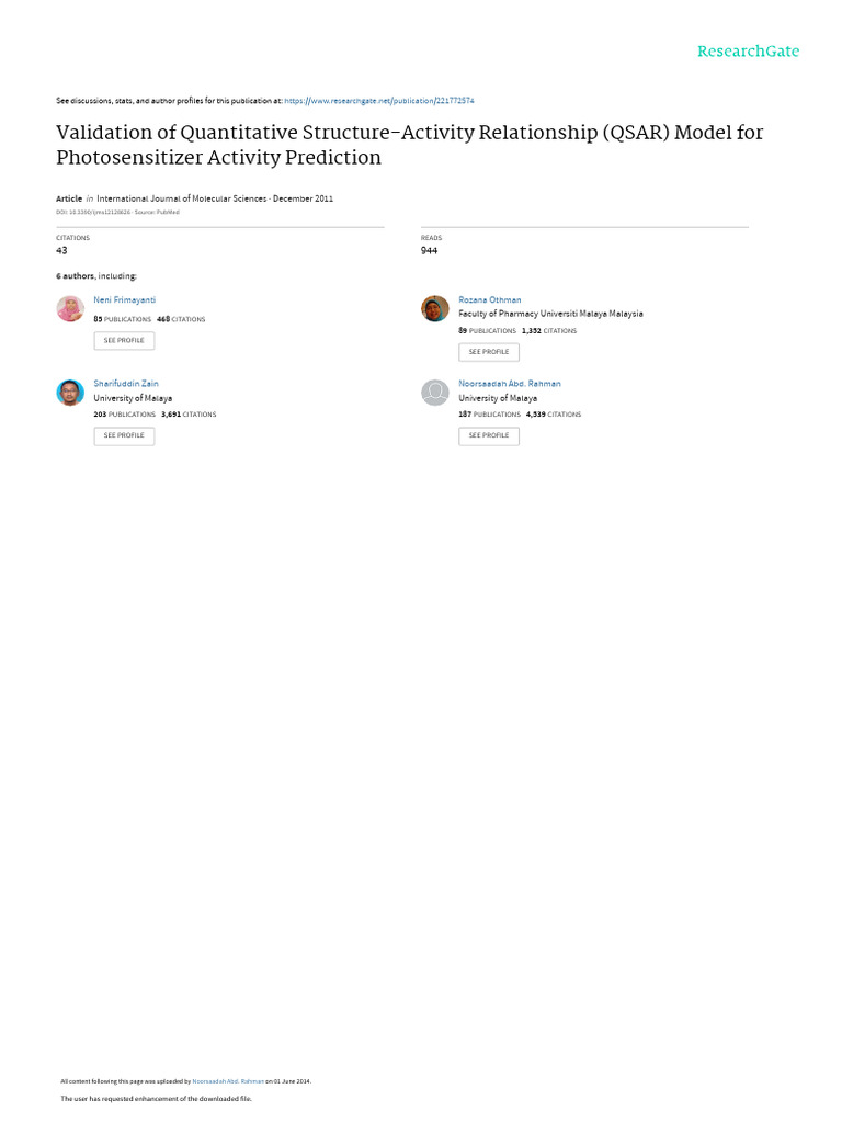 Validation of Quantitative Structure-Activity Rela | PDF | Quantitative ...