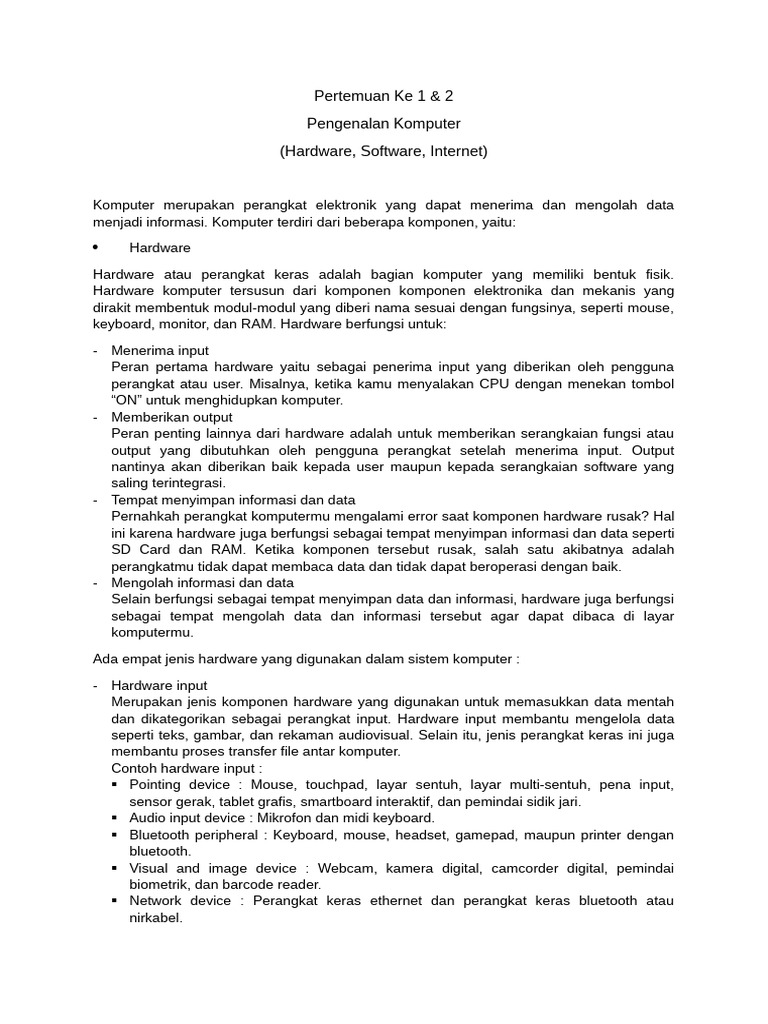 Pertemuan Ke 1 & 2 Pengenalan Komputer | PDF