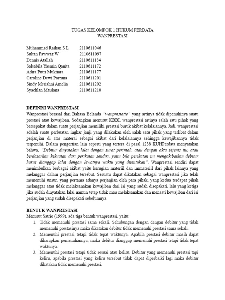 Bentuk dan Contoh Wanprestasi | PDF