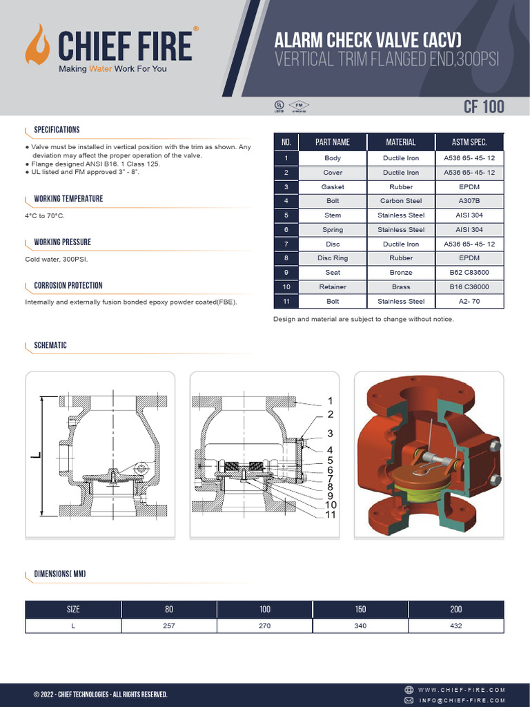 CF 100 Alarm Check Valve Specifications | PDF | Pipe (Fluid Conveyance ...