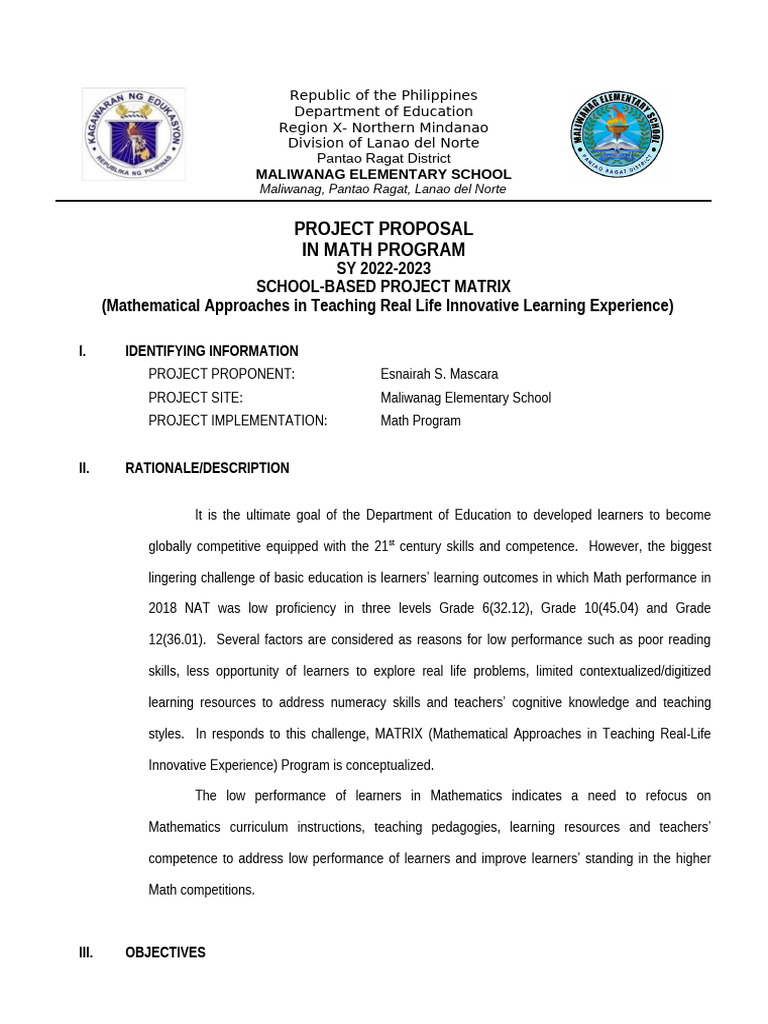 Math Project Proposal Pdf Learning Teachers