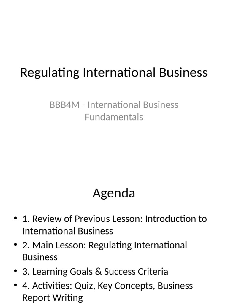 Regulating International Business Lesson | PDF