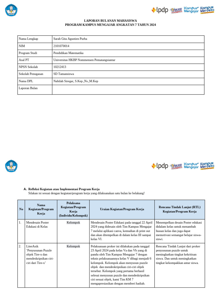 Laporan Bulanan Ke-3 Sarah Gita Purba Fix | PDF