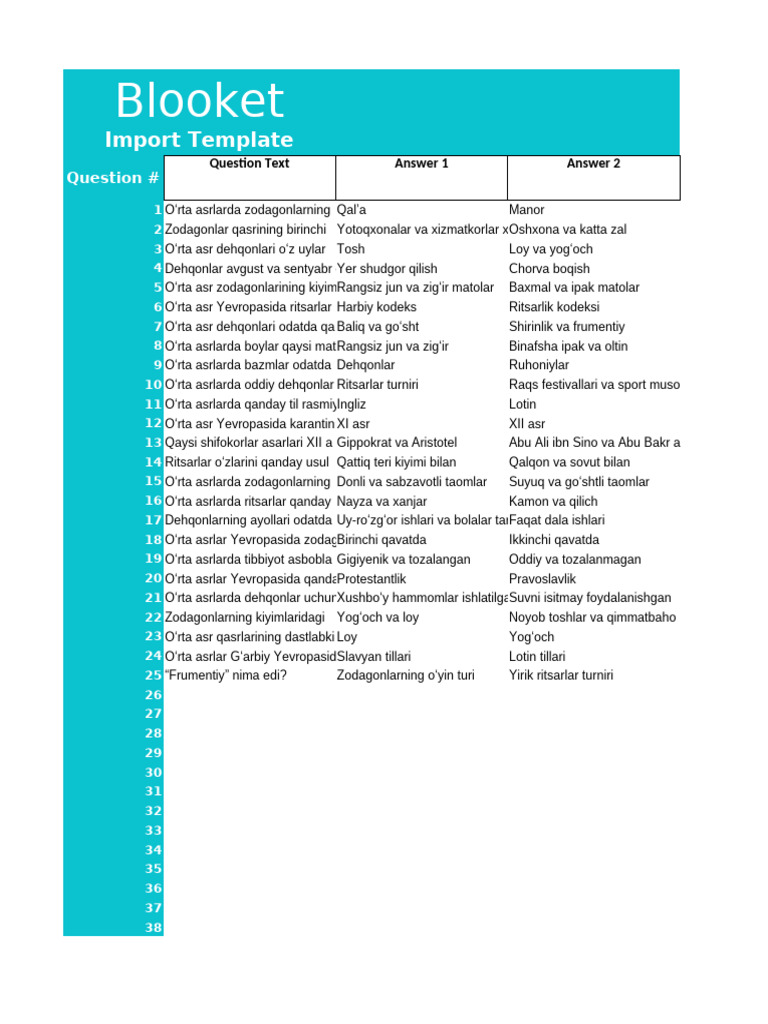 Blooket Spreadsheet Import Template-CRBqcEp3 | PDF