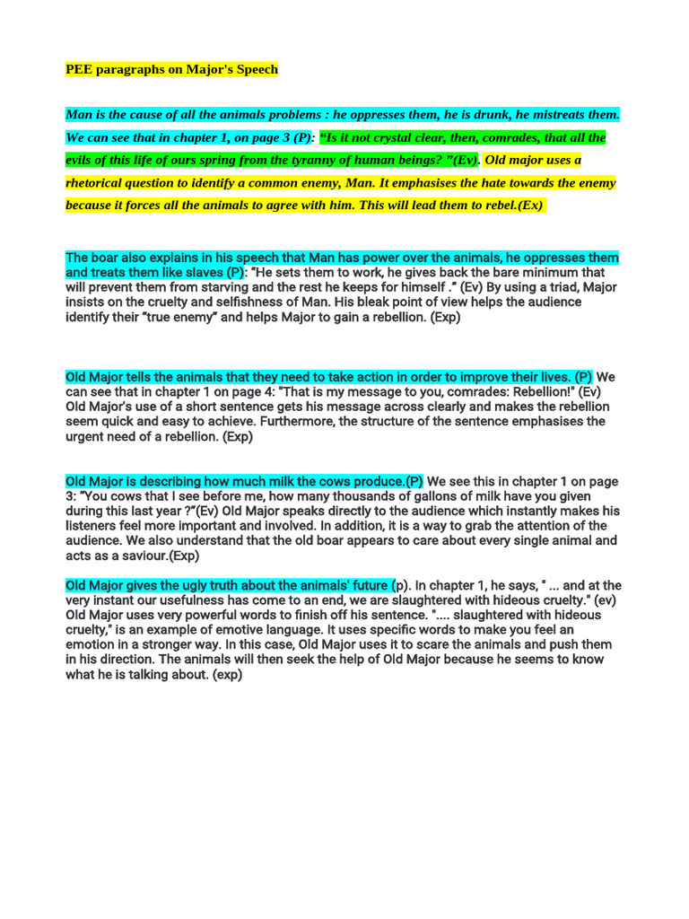 3eLL - Major's Speech - PEE Paragraphs CH 1 | PDF