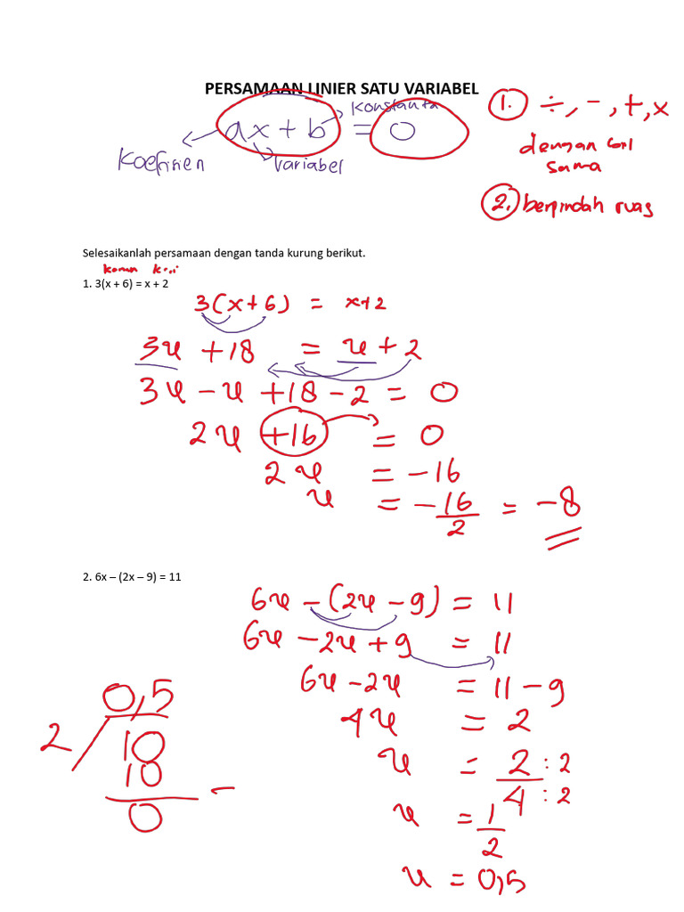 Persamaan Linier Satu Variabel | PDF