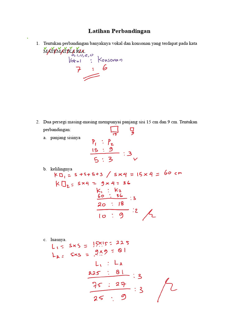 Latihan Perbandingan kelas 7 pembahasan | PDF