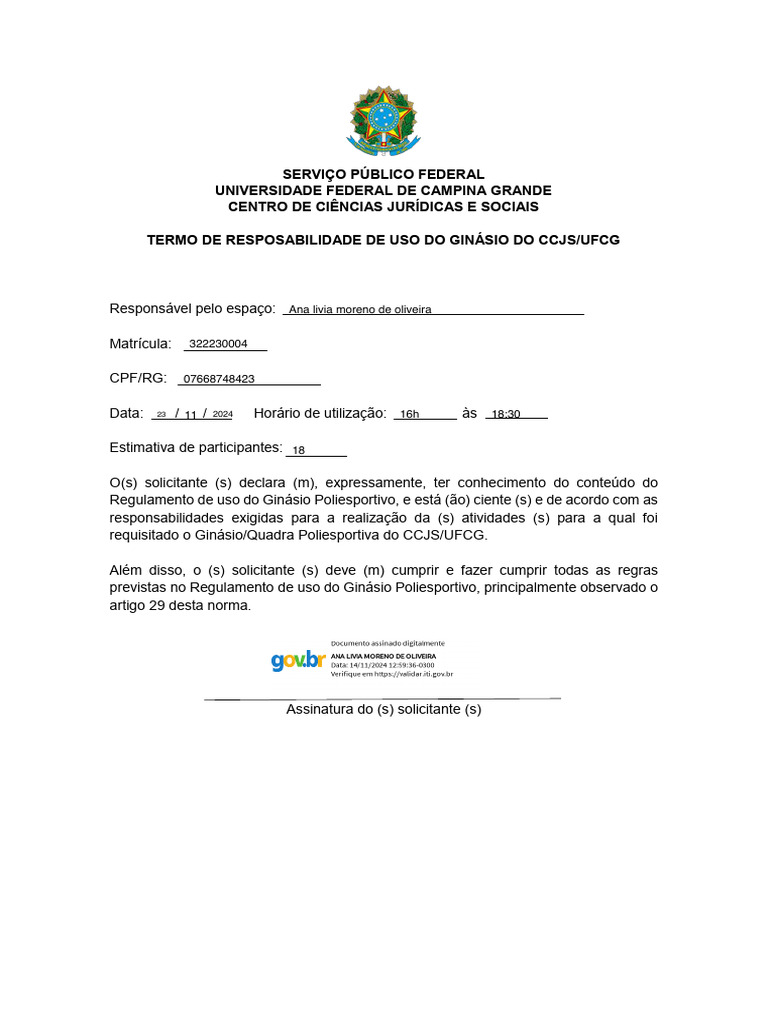 Termo de Responsabilidade Assinado | PDF