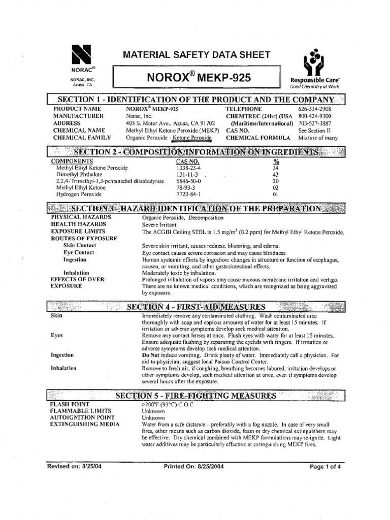 Ketone Peroxide - NOROX - MEKP 925 | PDF