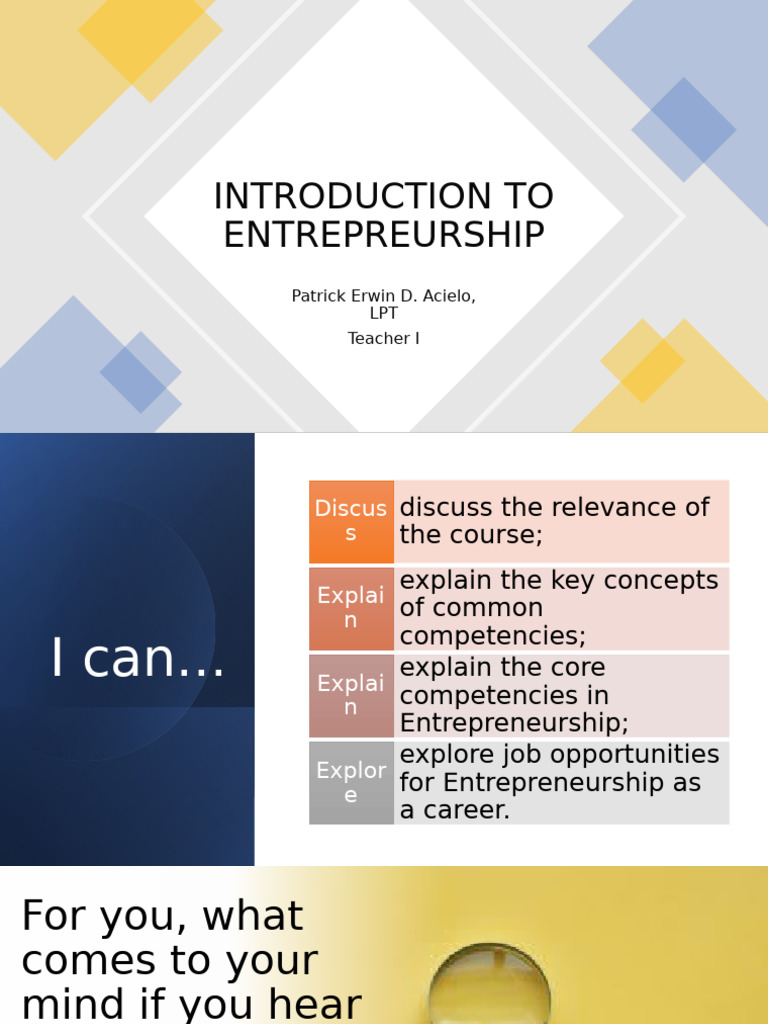 Entrep Module 1 (Intro to Entrep) | PDF | Entrepreneurship | Business