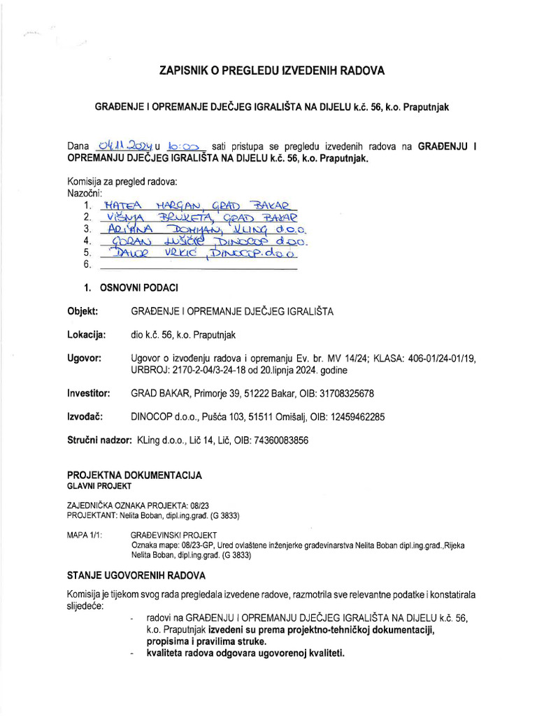 Zapisnik o Pregledu Izvedenih Radova | PDF