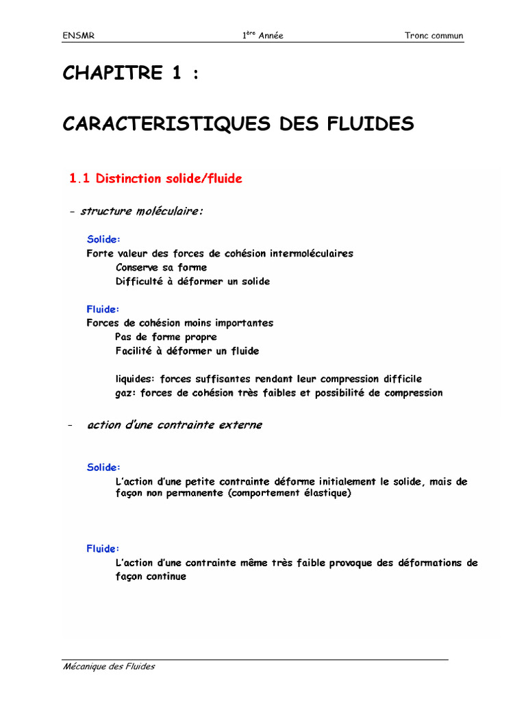 Caractéristiques des Fluides en Mécanique | PDF