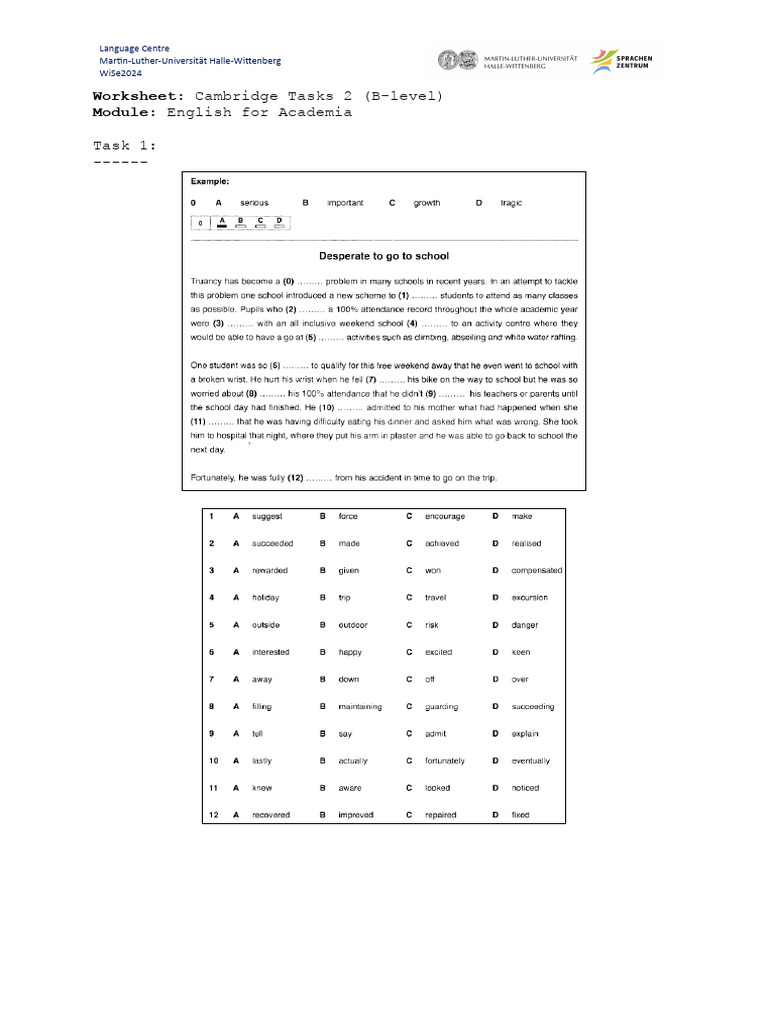 Worksheet_Cambridge_Tasks_2_8_Prac. | PDF