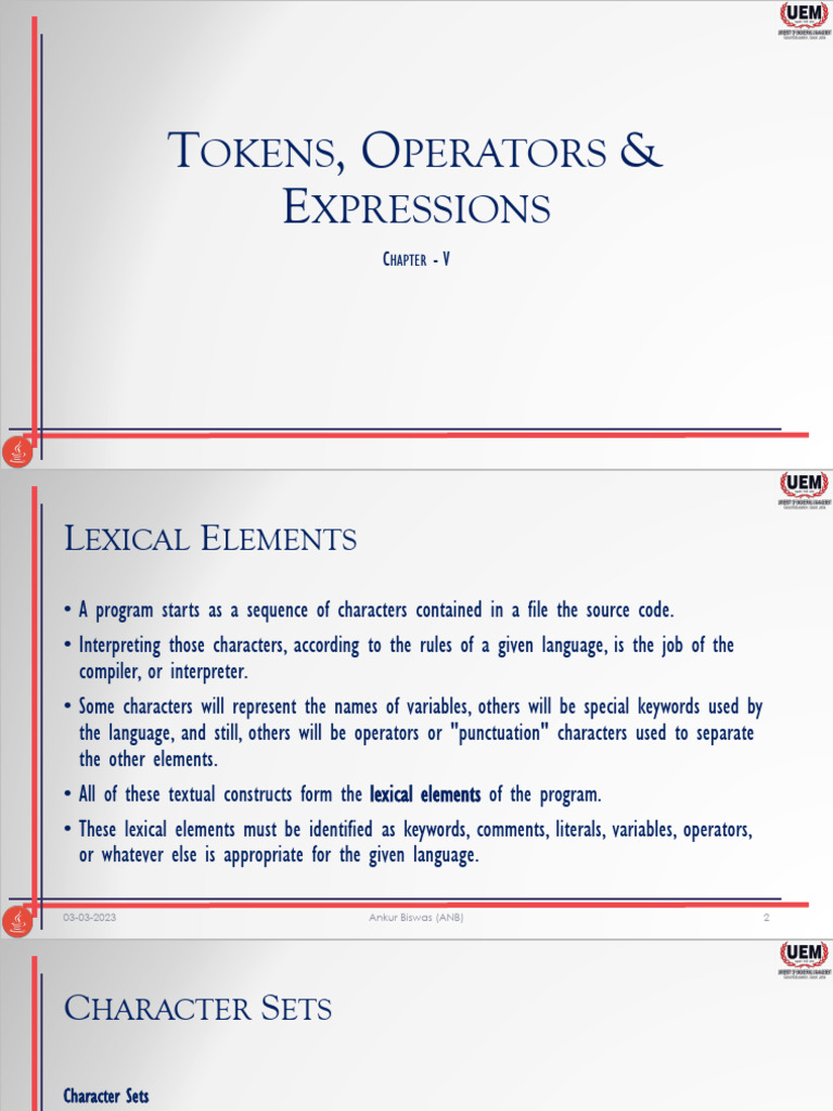 4 - Tokens, Operators & Expressions | PDF | Reserved Word | Character Encoding