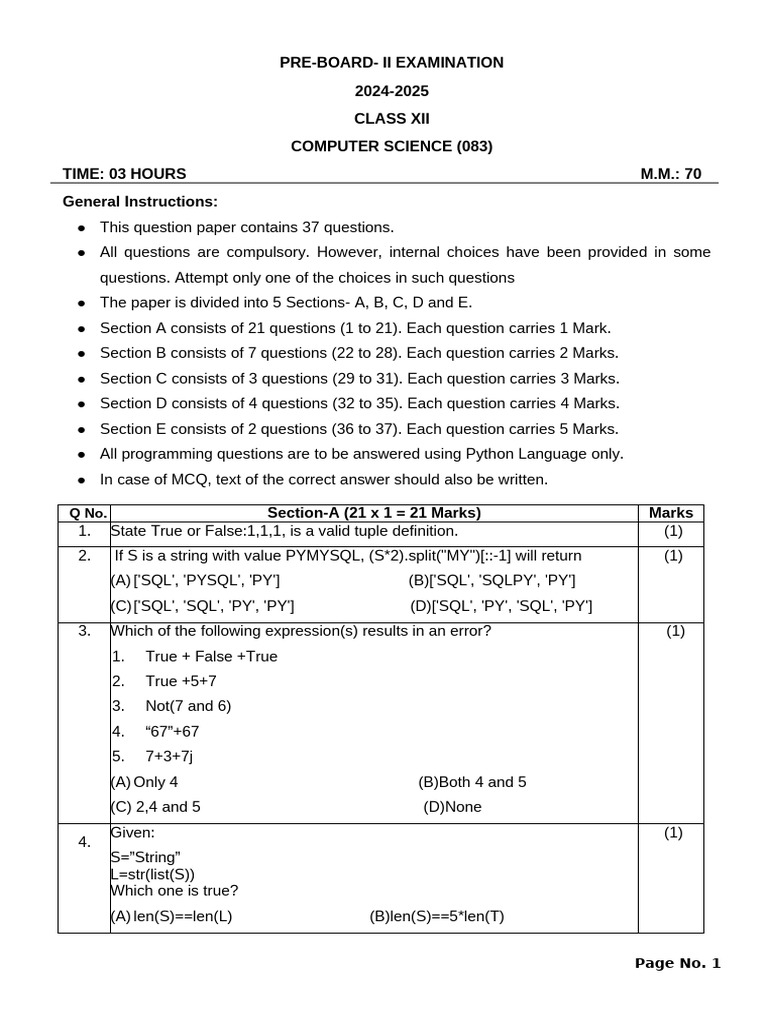 Class 12 Cs QP 2nd Preboard | PDF | Data Type | Computer Programming