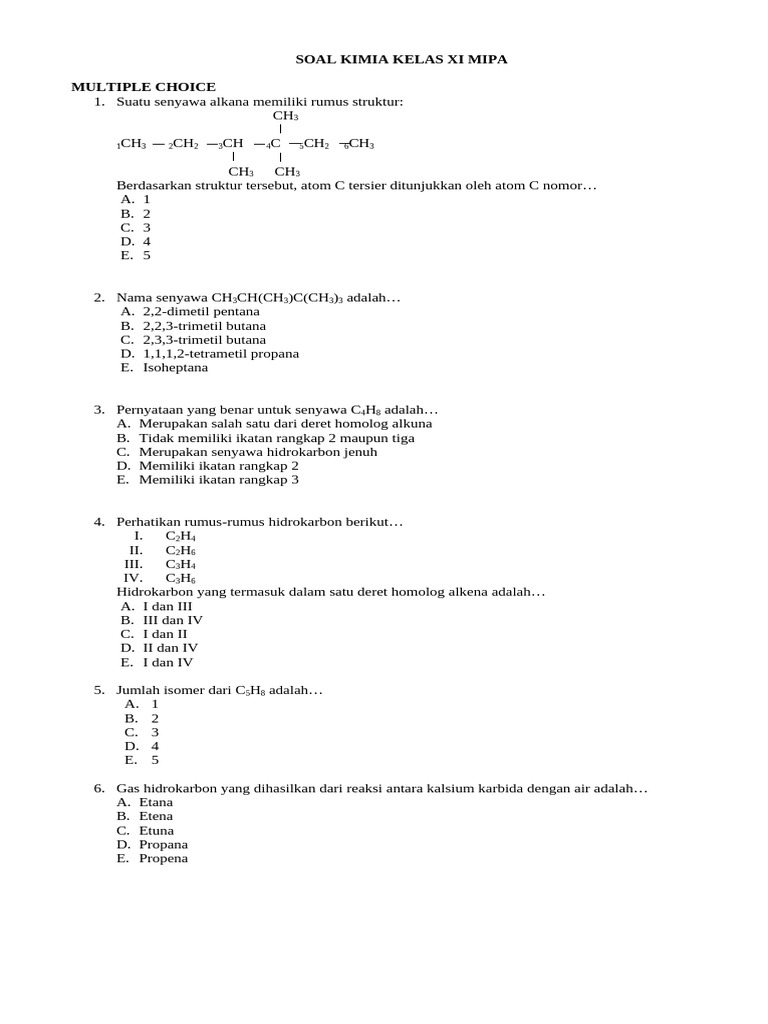 Soal Kimia Kelas Xi Mipa | PDF