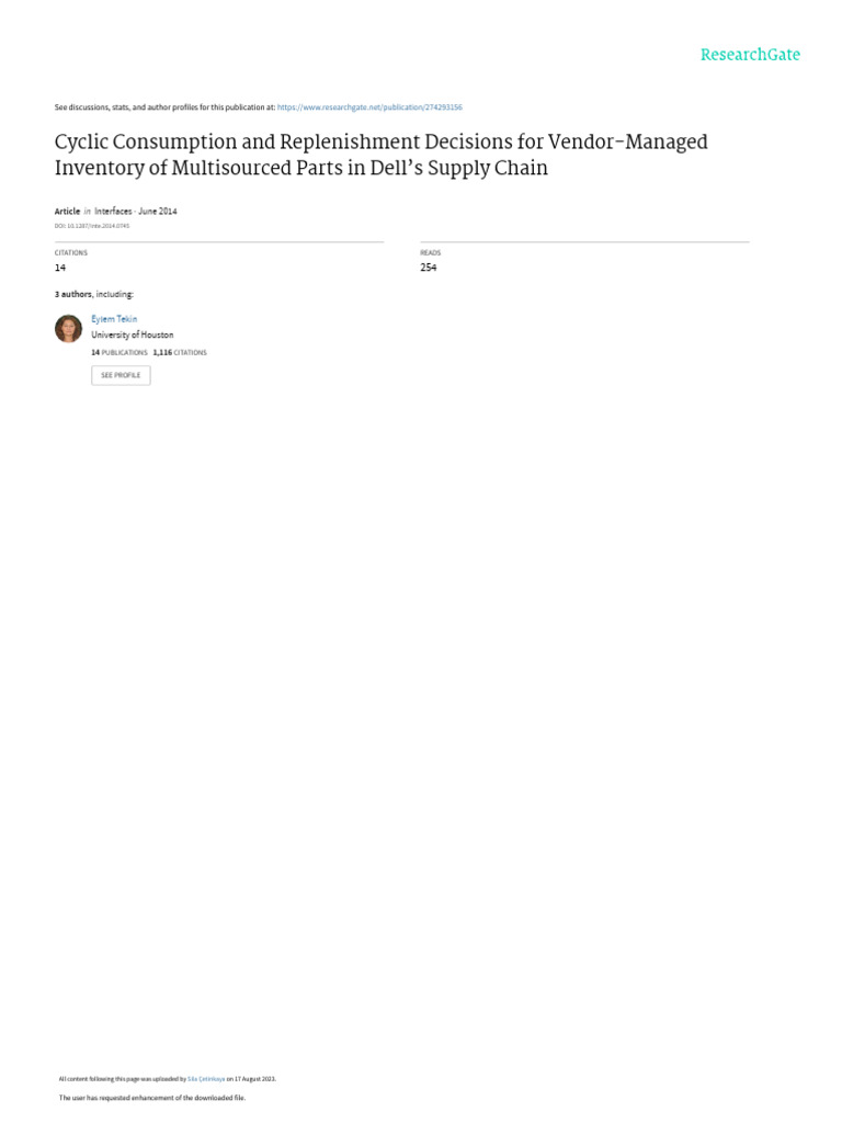 Cyclic Consumption and Replenishment Decisions For Vendor Managed ...
