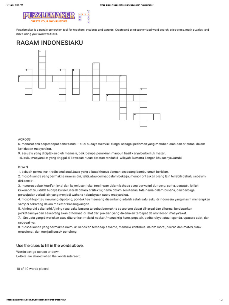 Teka-Teki Silang Kearifan Lokal | PDF