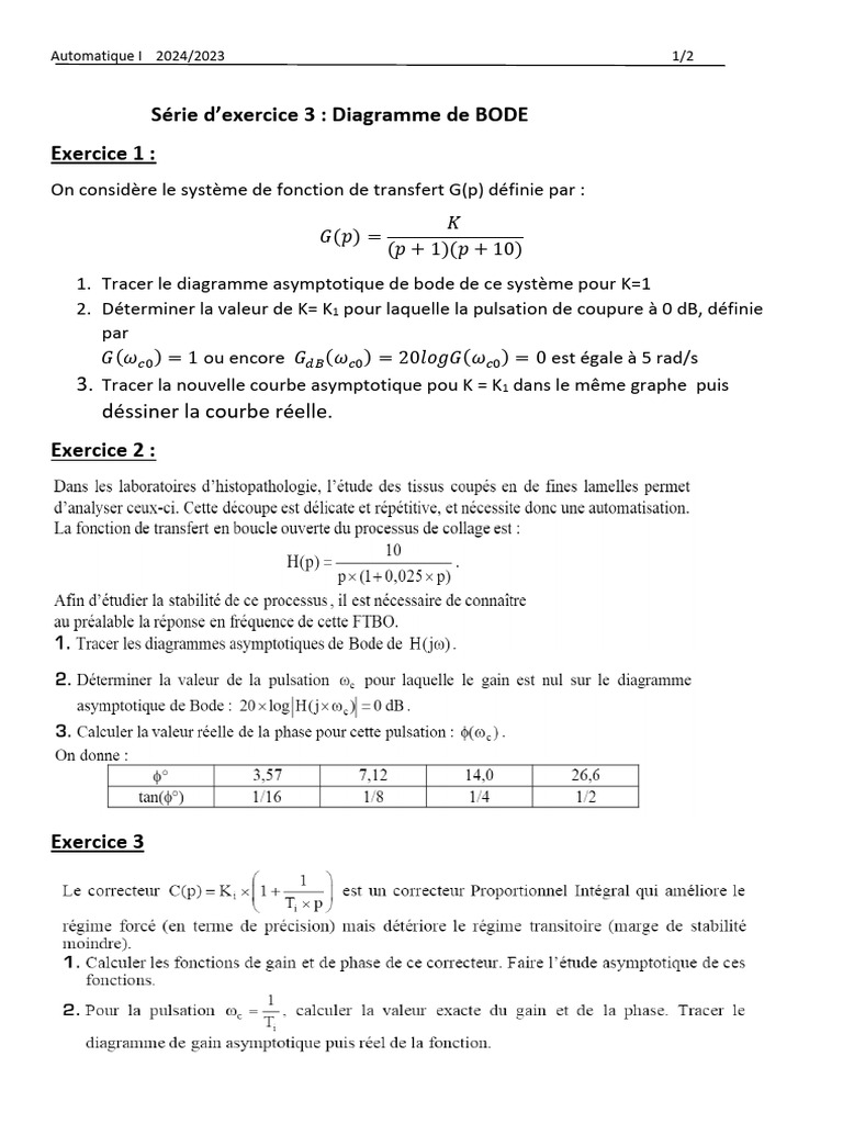 Exercice sur le diagramme de Bode | PDF