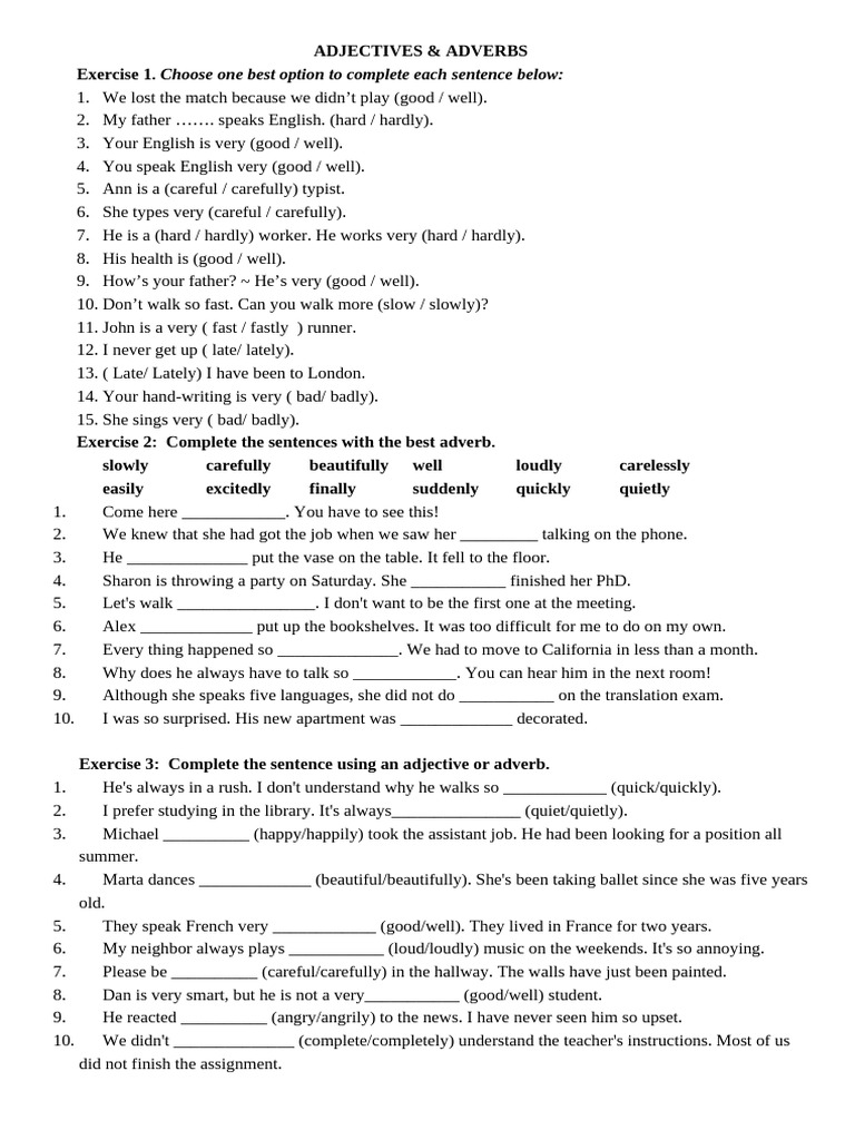ADjectives & Adverbs - Exercises | PDF | Adverb