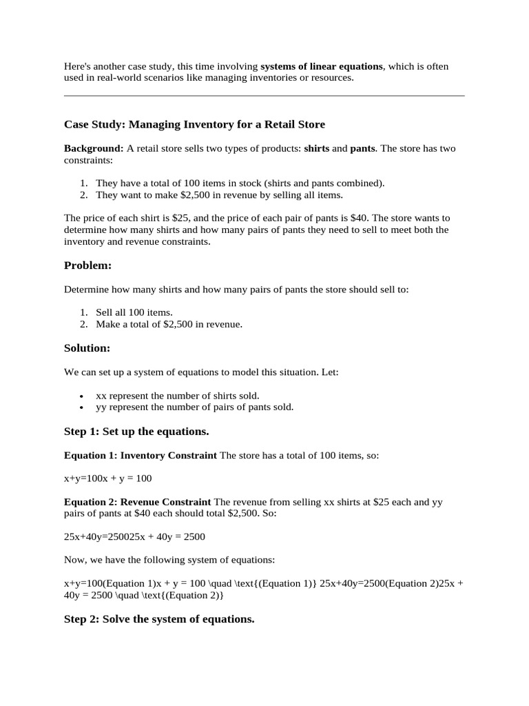 Managing Inventory For A Retail Store | PDF | Inventory | Equations