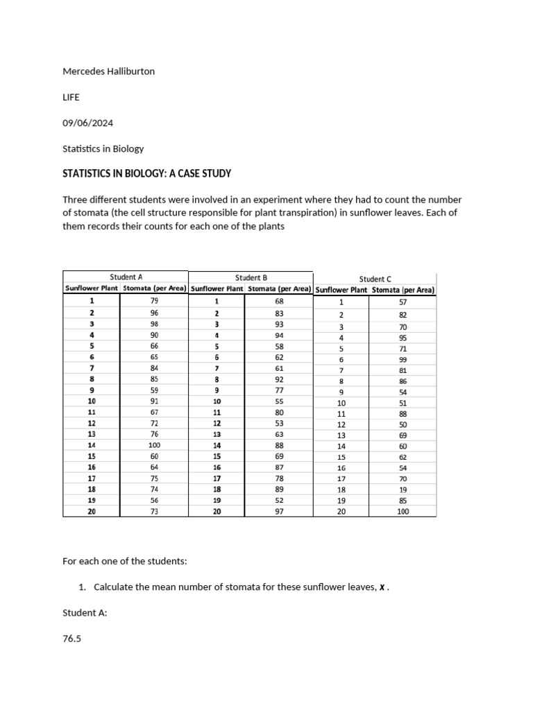 Statistics in Biology - Case Study | PDF