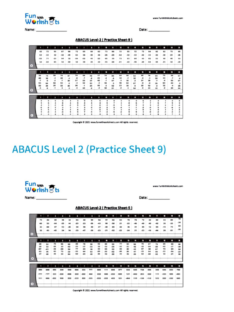 Abacus Level 2 Speed Test Worksheet | PDF | Civil Law (Common Law ...
