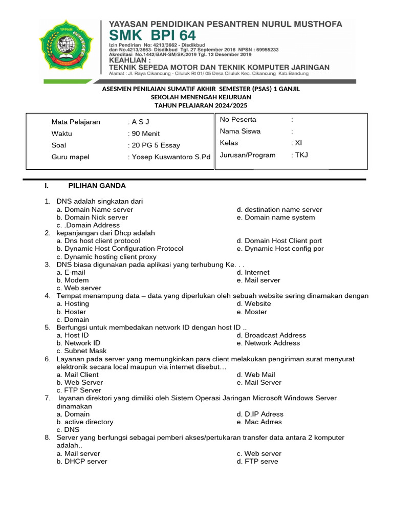SOAL ASJ TKJ KELAS XI | PDF