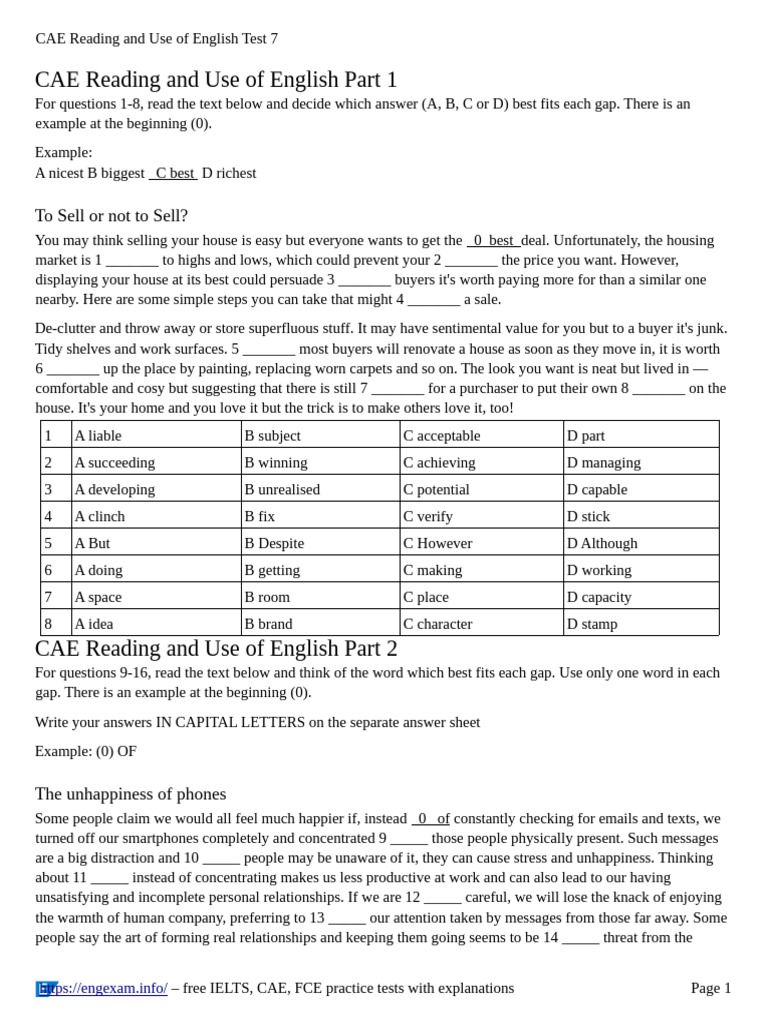 CAE Test for Advanced English Learners | PDF | Volunteering | Science ...