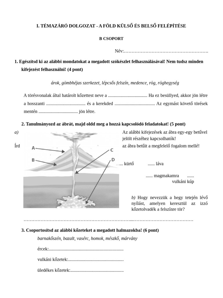 I. Témazáró Dolgozat 6. - A Föld Belső És Külső Felépítése B | PDF