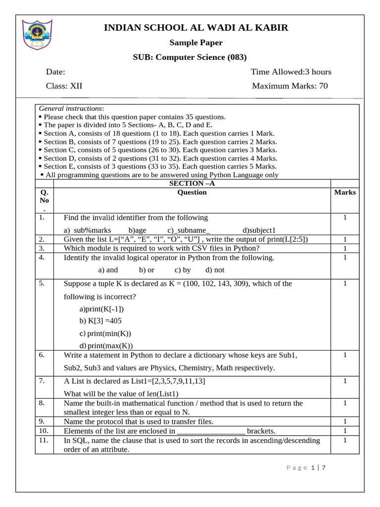2100433-Class 12 CS - SP2 - 2023-24 | PDF | Argument | Sql