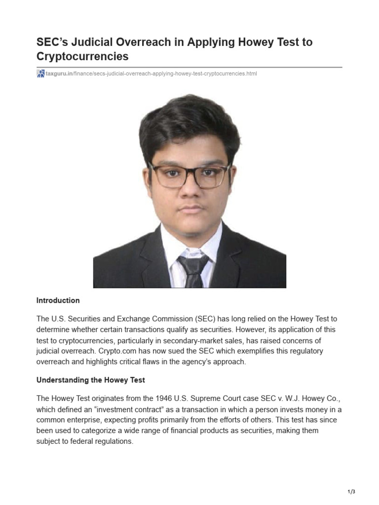 Taxguru - in-sECs Judicial Overreach in Applying Howey Test To ...