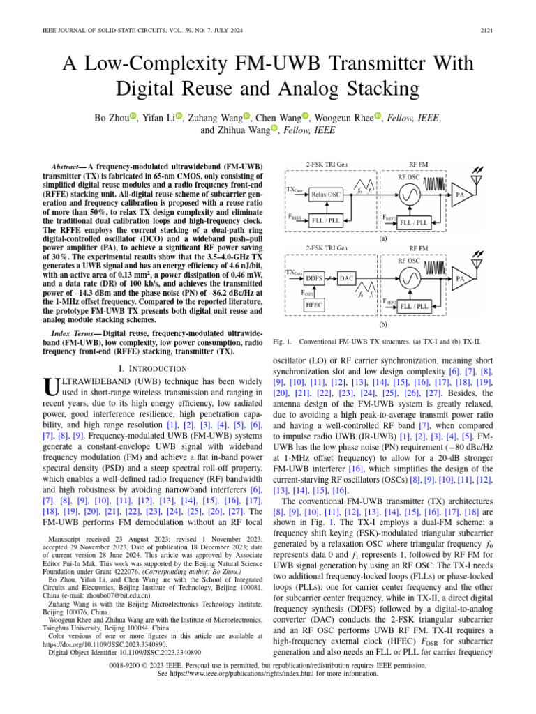 A Low-Complexity FM-UWB Transmitter With Digital Reuse and Analog Stacking | PDF | Frequency ...
