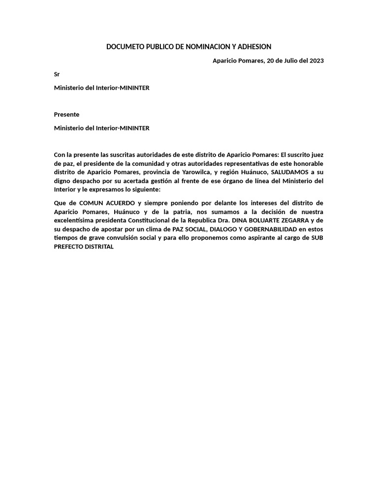 DOCUMETO PUBLICO DE NOMINACION Y ADHESION | PDF