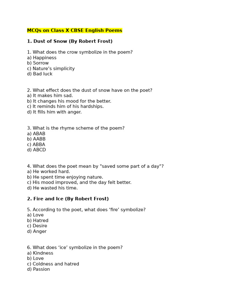 MCQs X Poems | PDF | Courage