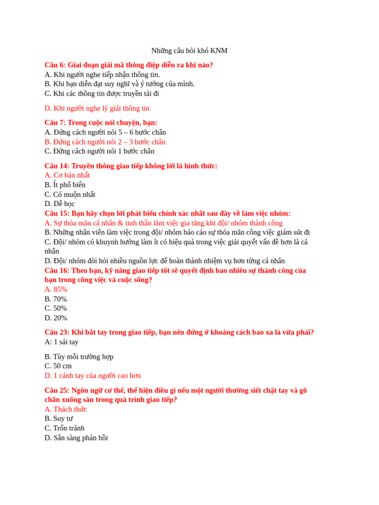 Những câu hỏi khó KNM | PDF