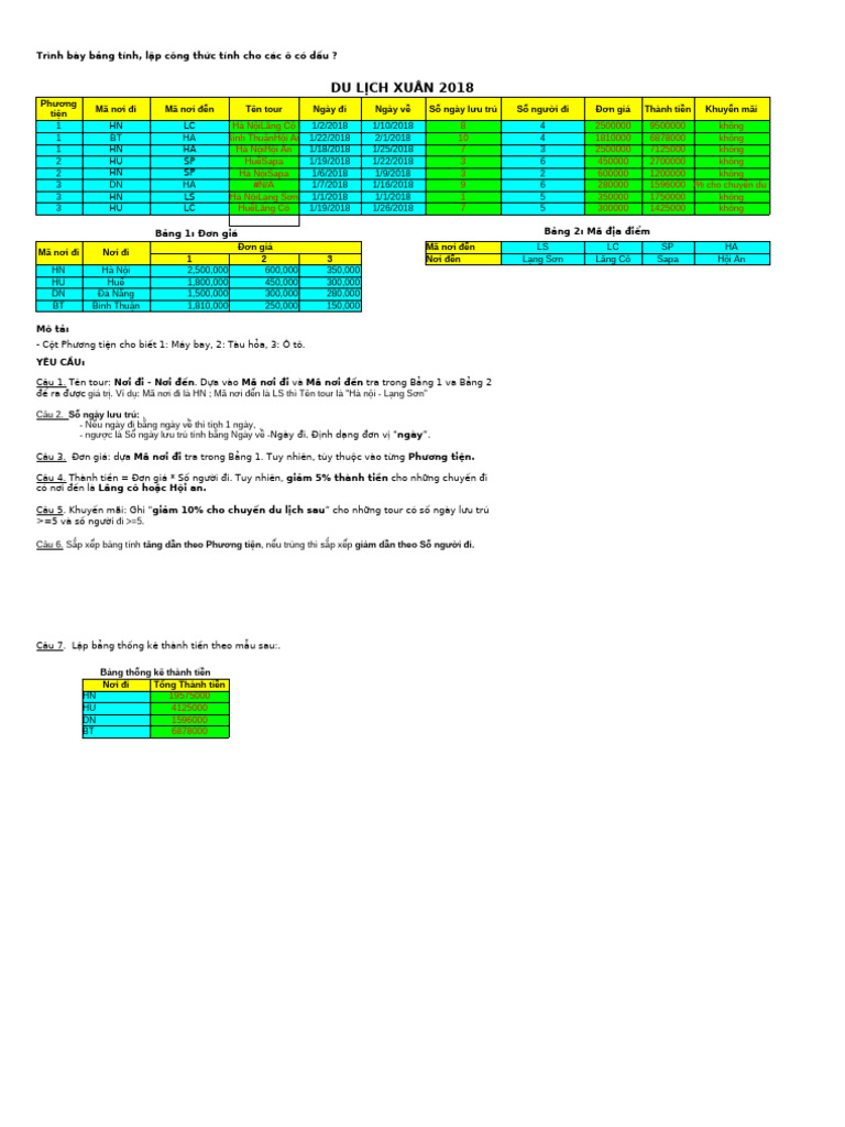Đề kiểm tra Excel 1 1 | PDF