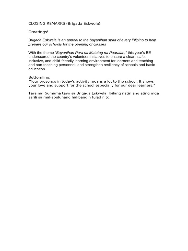 Brigada Eskwela: Bayanihan for Schools | PDF